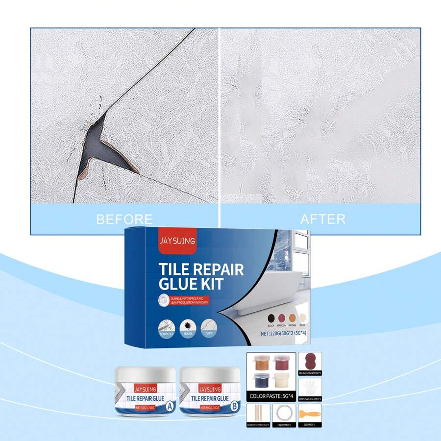 Kit de pegamento AB para reparación de azulejos - Azulejo cerámico, arañazos en bañera y ducha ...