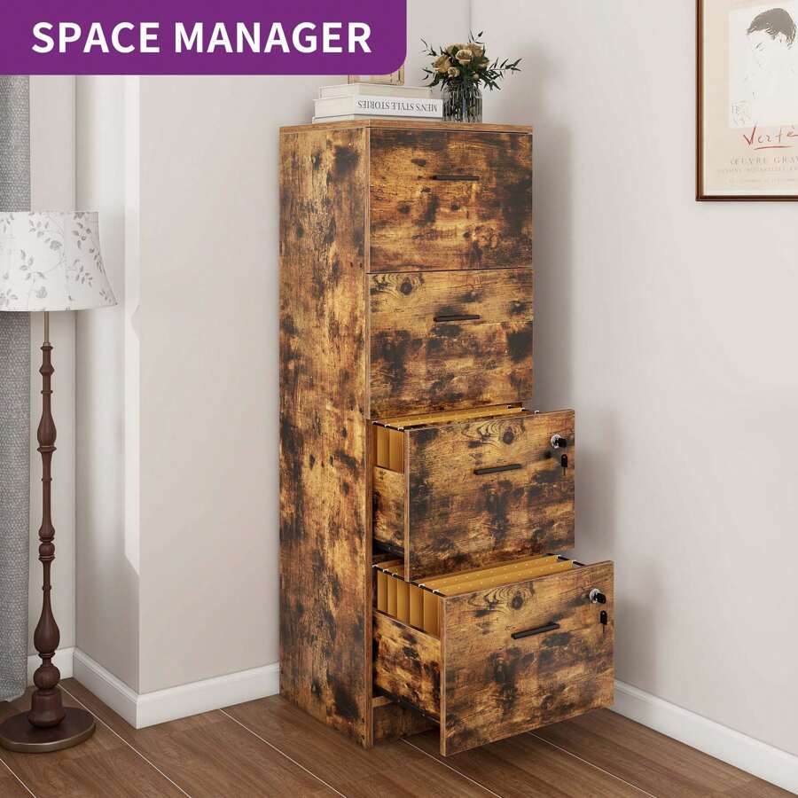 51 Inch 4 Drawer Vertical Deep Filing Cabinet Wooden File Storage With ...