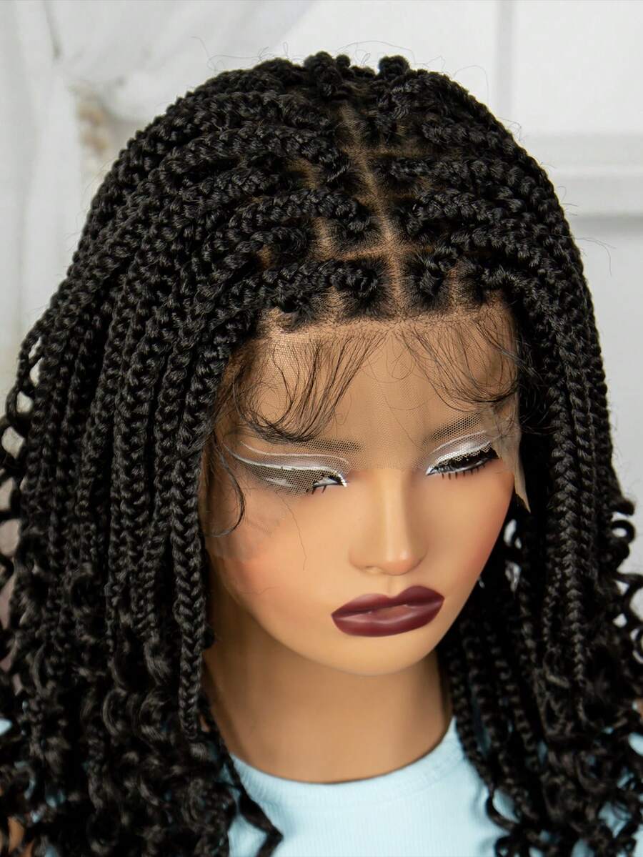 Synthetic Full Lace Knotless Braided Wigs With Curly Ends Handmade ...