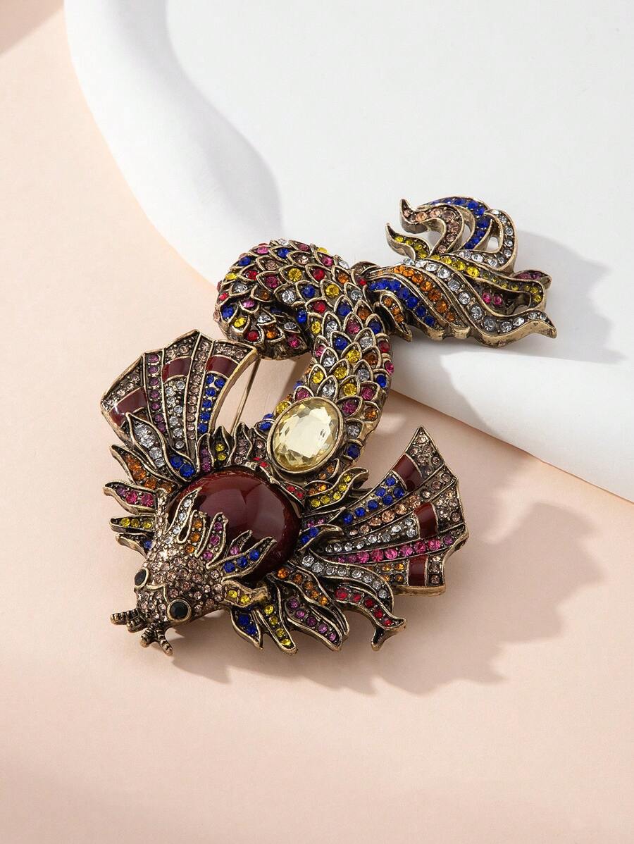 1pc Ocean Themed Brooch With Inlaid Red, Blue, Green & White Gems ...
