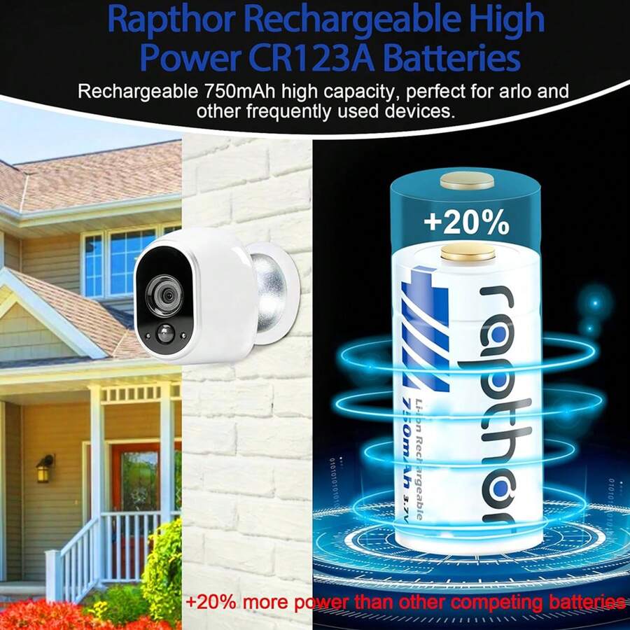 rapthor Rapthor Rechargeable 123A Lithium Batteries For Arlo Wireless ...