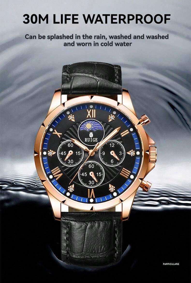 RUIGE Men's Quartz Watch Luxury Sports Waterproof Chronograph Luminous ...
