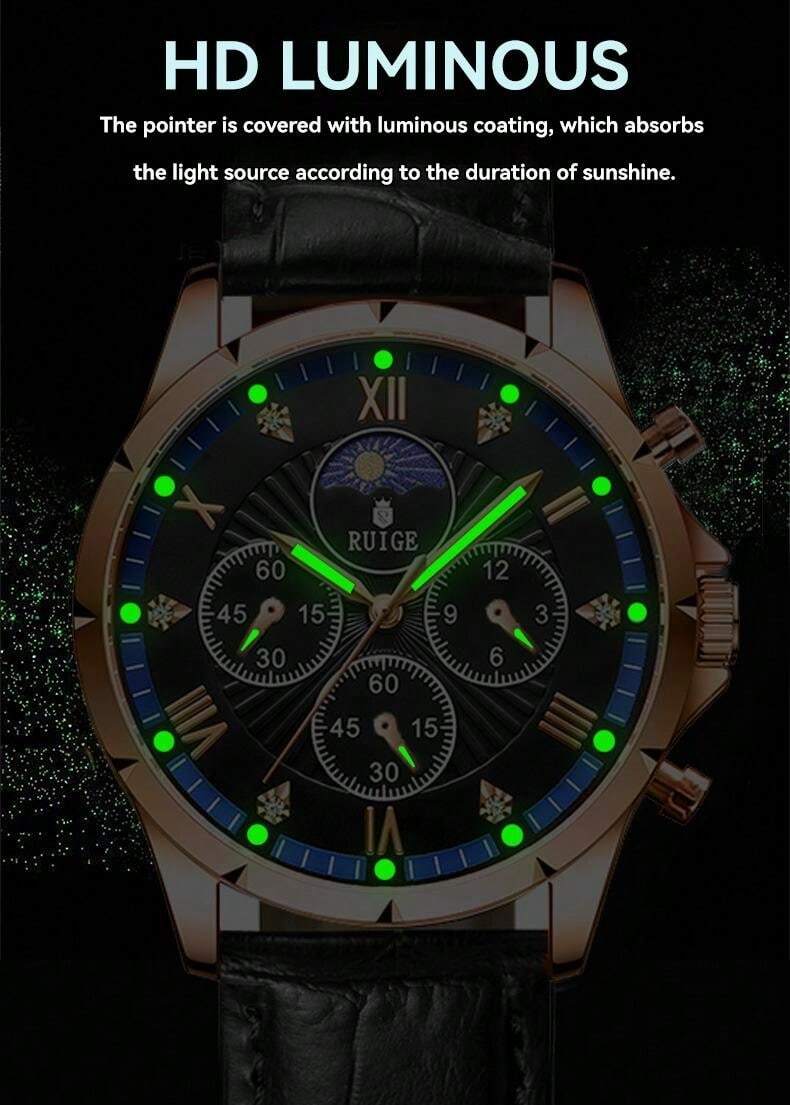 RUIGE Men's Quartz Watch Luxury Sports Waterproof Chronograph Luminous ...