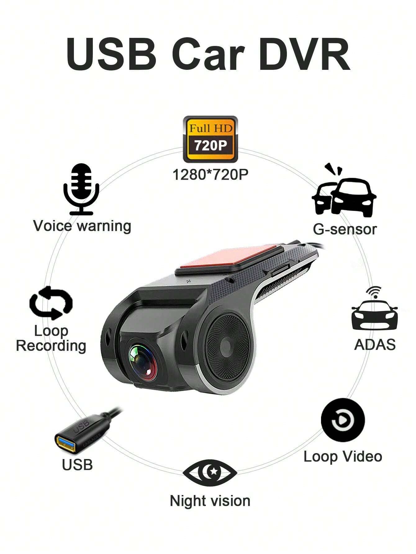 Caméra de bord ADAS pour voiture, enregistreur vidéo HD 720P, USB ...