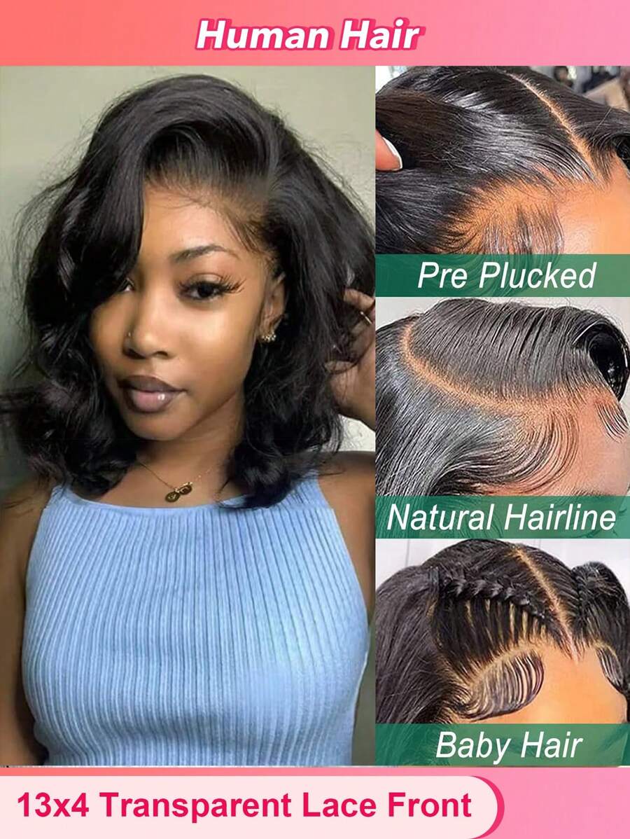 Perruque Bob 13x4 ondes corporelles en cheveux humains, perruques pour femme, perruque frontale ...