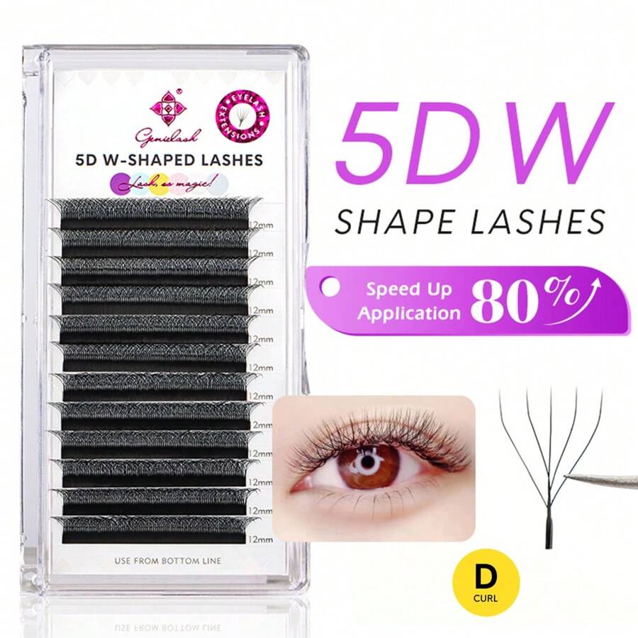 Genielash D Curl 5D W-Shape 12Rows Permanent Eyelash Extensions 0.07mm ...
