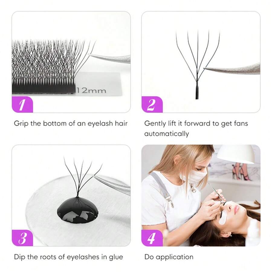 Genielash D Curl 5D W-Shape 12Rows Permanent Eyelash Extensions 0.07mm ...