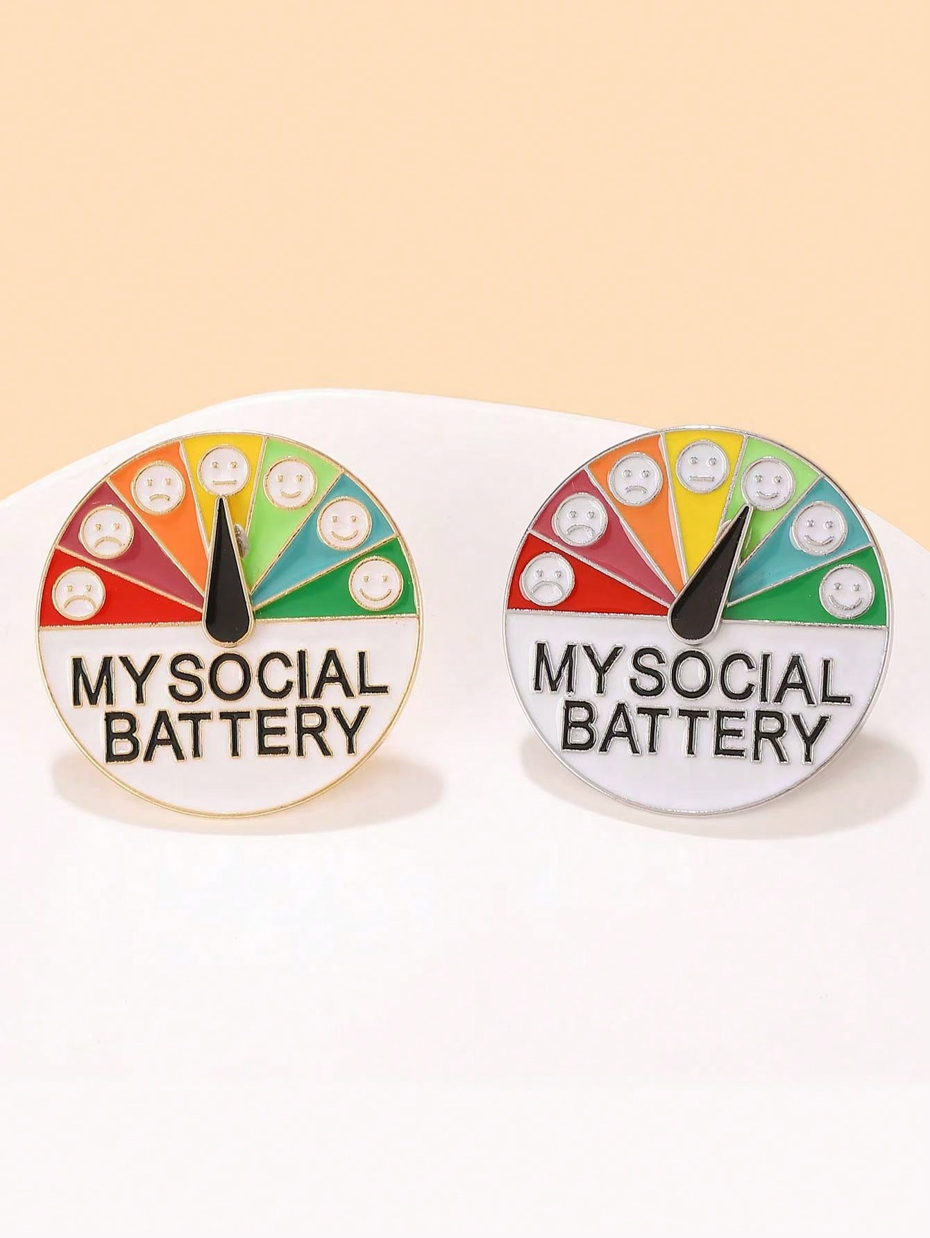 Mood-Changing Energy Brooch, Sliding Social Media Battery Metal Badge ...