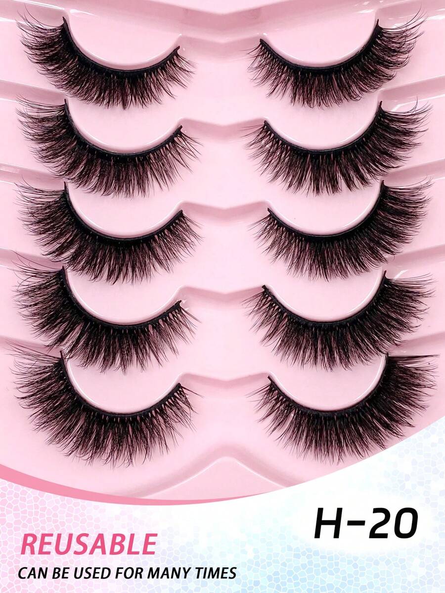 5 Pairs Full Strip Lashes 3D Fluffy Eyelashes Wispy Natural Lashes ...