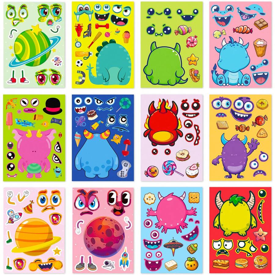 12 feuilles d'autocollants pour faire des visages d'animaux, créez ...