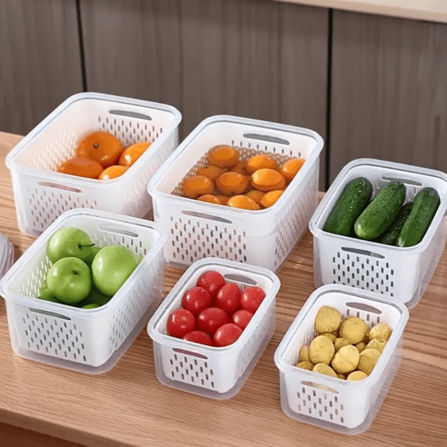 Stackable Refrigerator Storage Containers With Removable Drain Basket ...