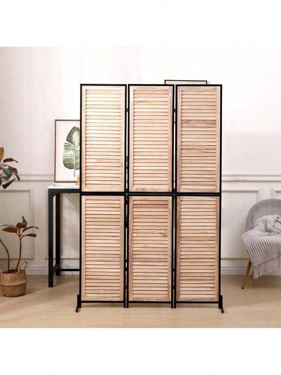 3 Panel Room Dividers And Folding Privacy Screen Natural Wooden Room ...
