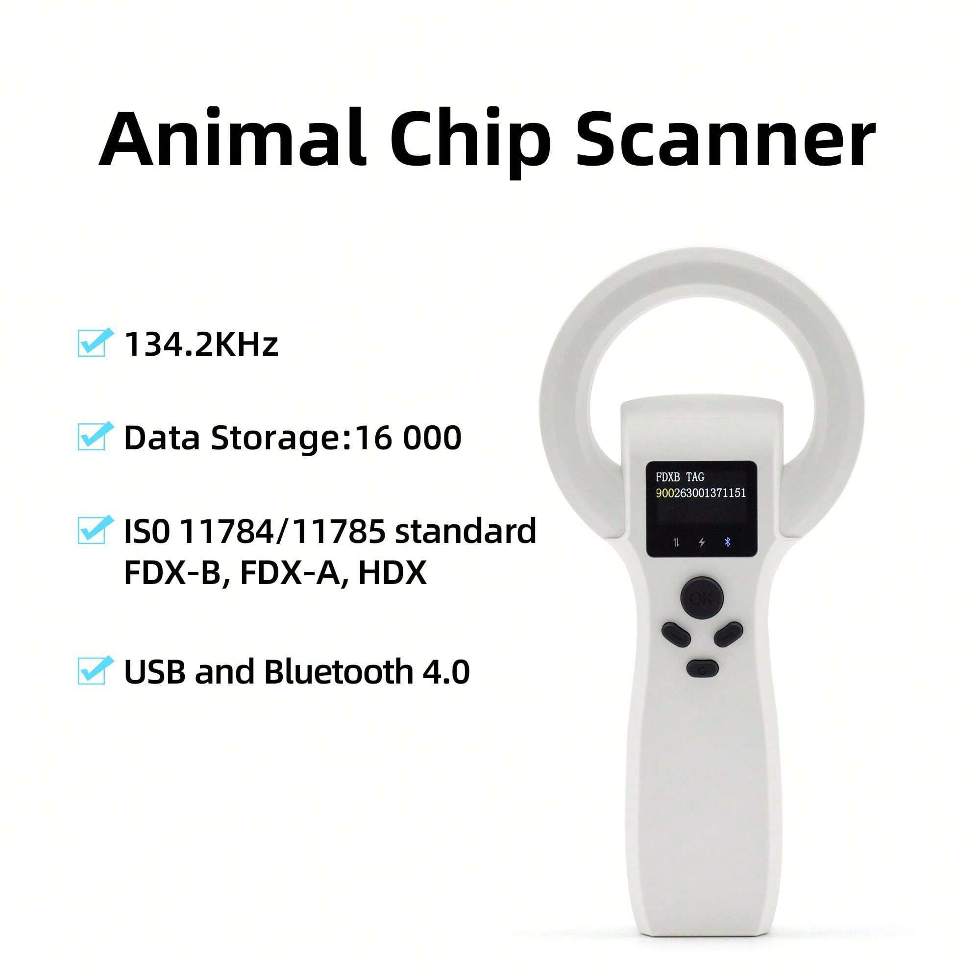 134.2KHz Animal RFID Reader 125kHz Pet ID Reader Cat Dog Microchip ...