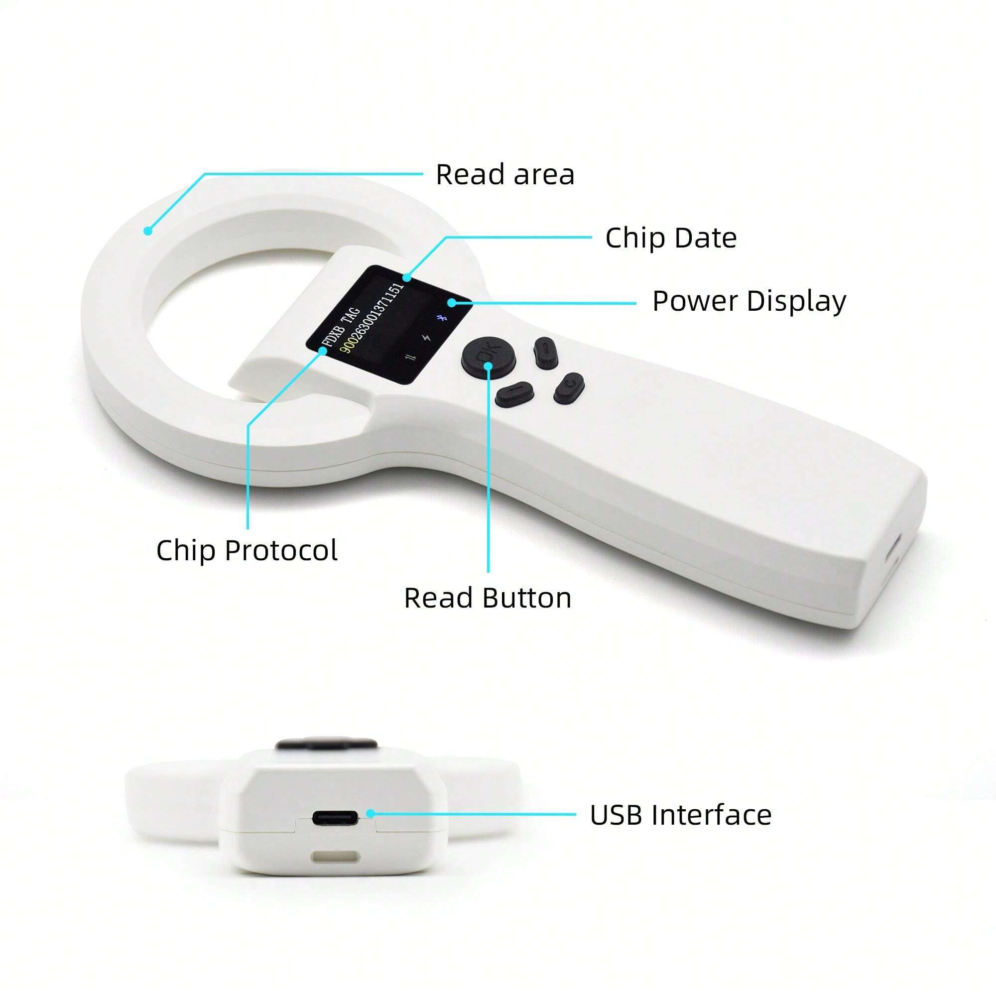 134.2KHz Animal RFID Reader 125kHz Pet ID Reader Cat Dog Microchip ...