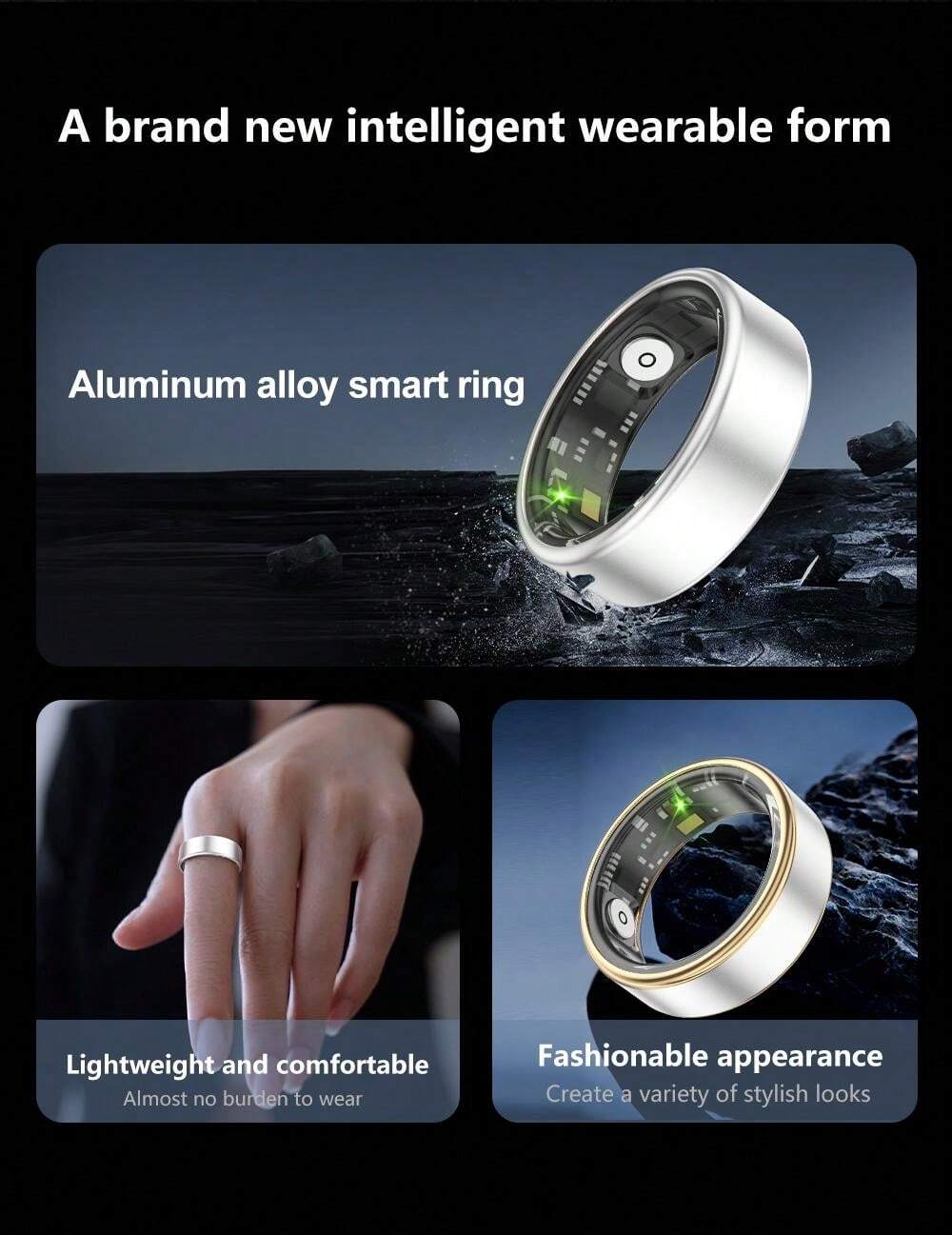 SIMSONLAB Neuer Smart Ring aus Aluminiumlegierung, mit langer ...