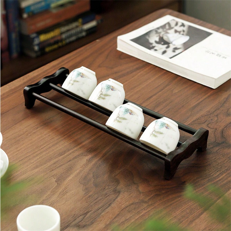 1pc Black Sandalwood Wooden Tea Cup Holder, Tea Cup & Utensils Draining ...