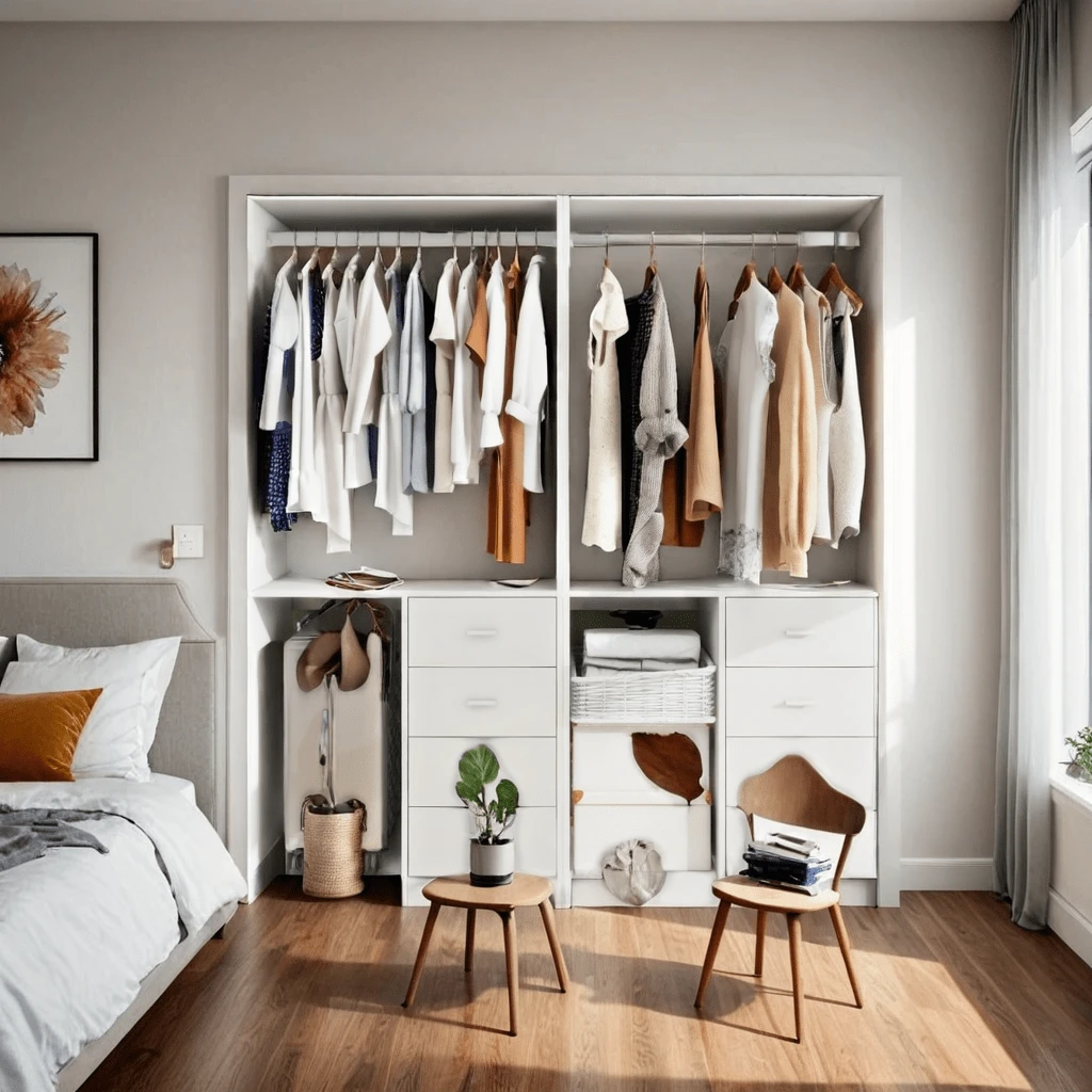 Wall-Mounted White Wardrobe Closet Organizer System - 8-Drawer Walk-In ...