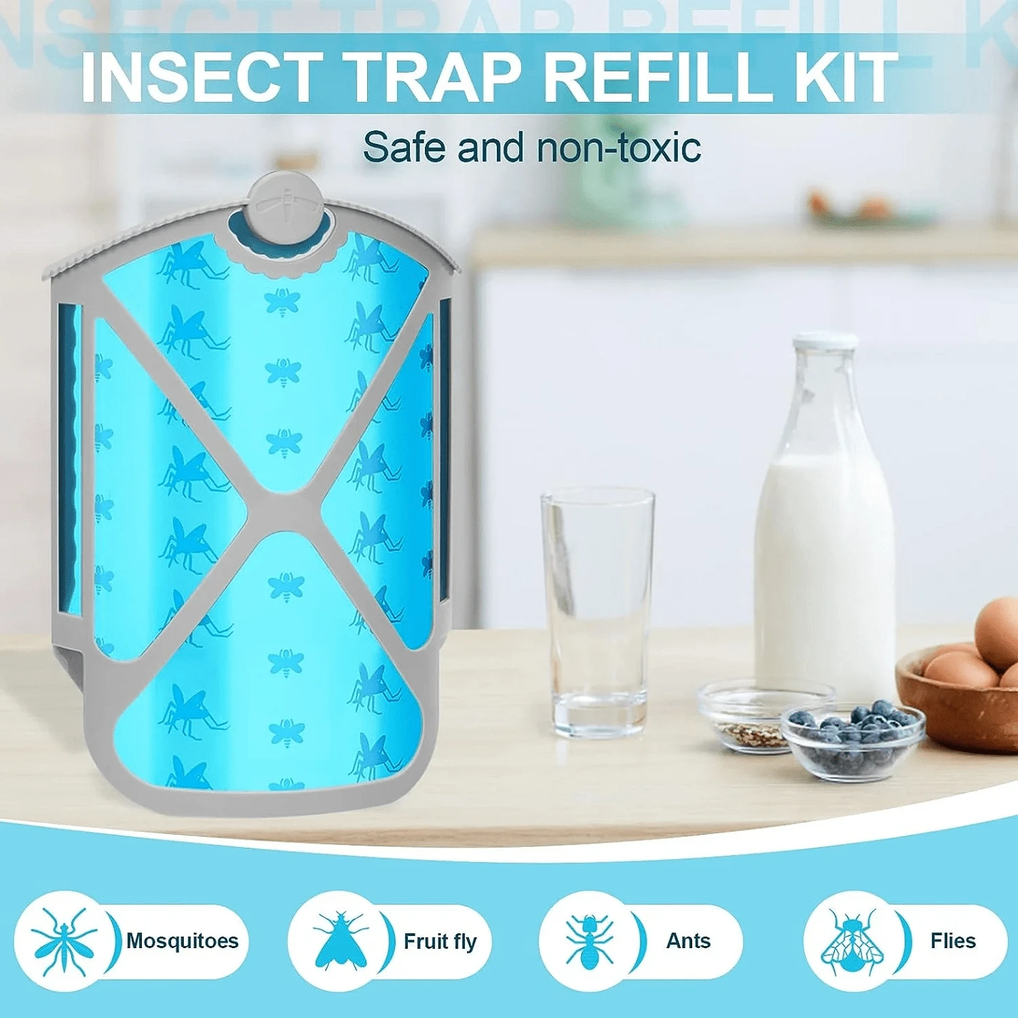4 Packs Insect Trap Refill Kit, Compatible With Zevo Flying Insect Trap ...