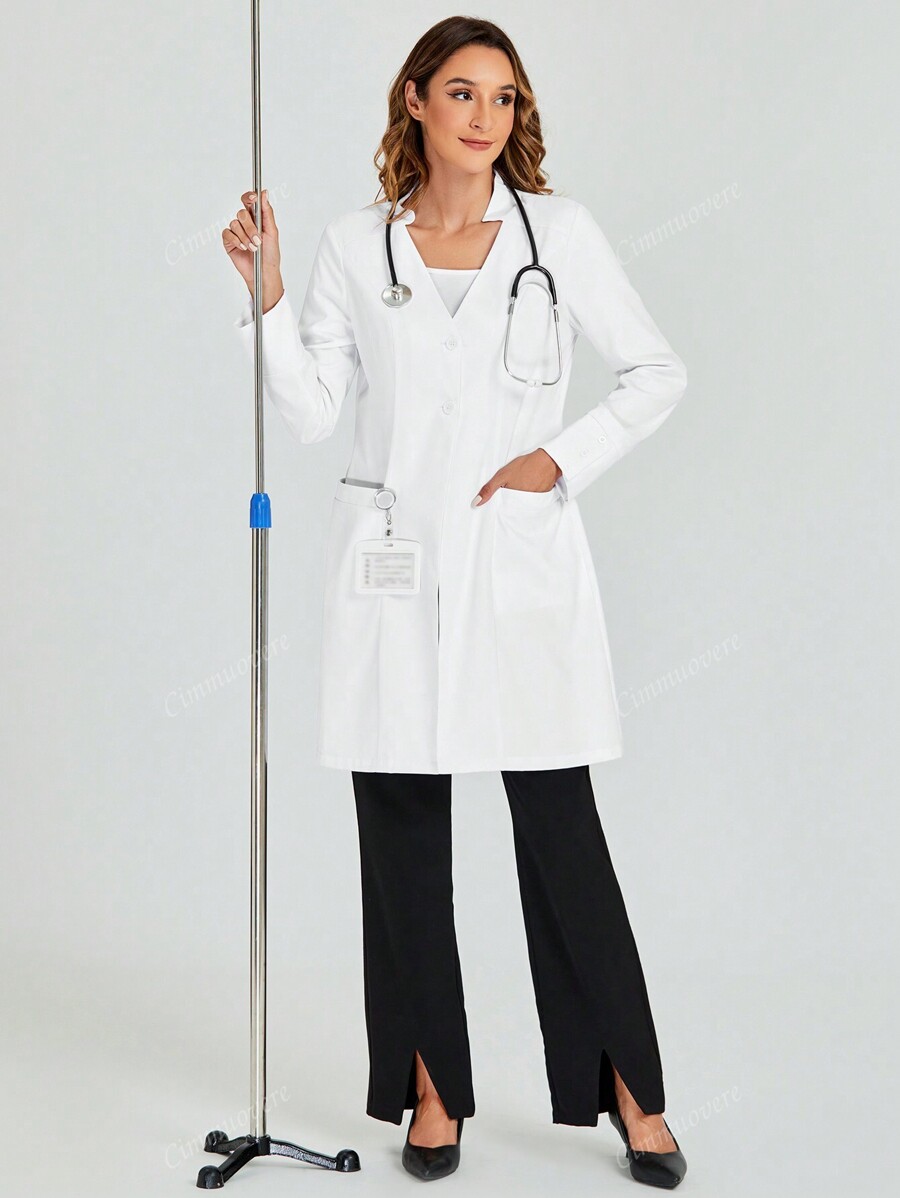 cimmuovere Long Sleeve White Lab Coat, Scrubs, Nurse Uniform, Doctor ...