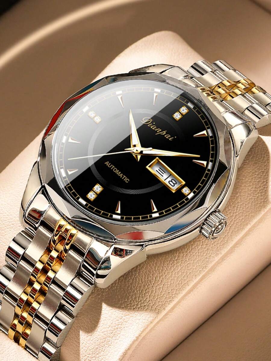 Dianpai Business Men's Fully Automatic Mechanical Watch, Luminous Dual Calendar, Stainless Steel ...