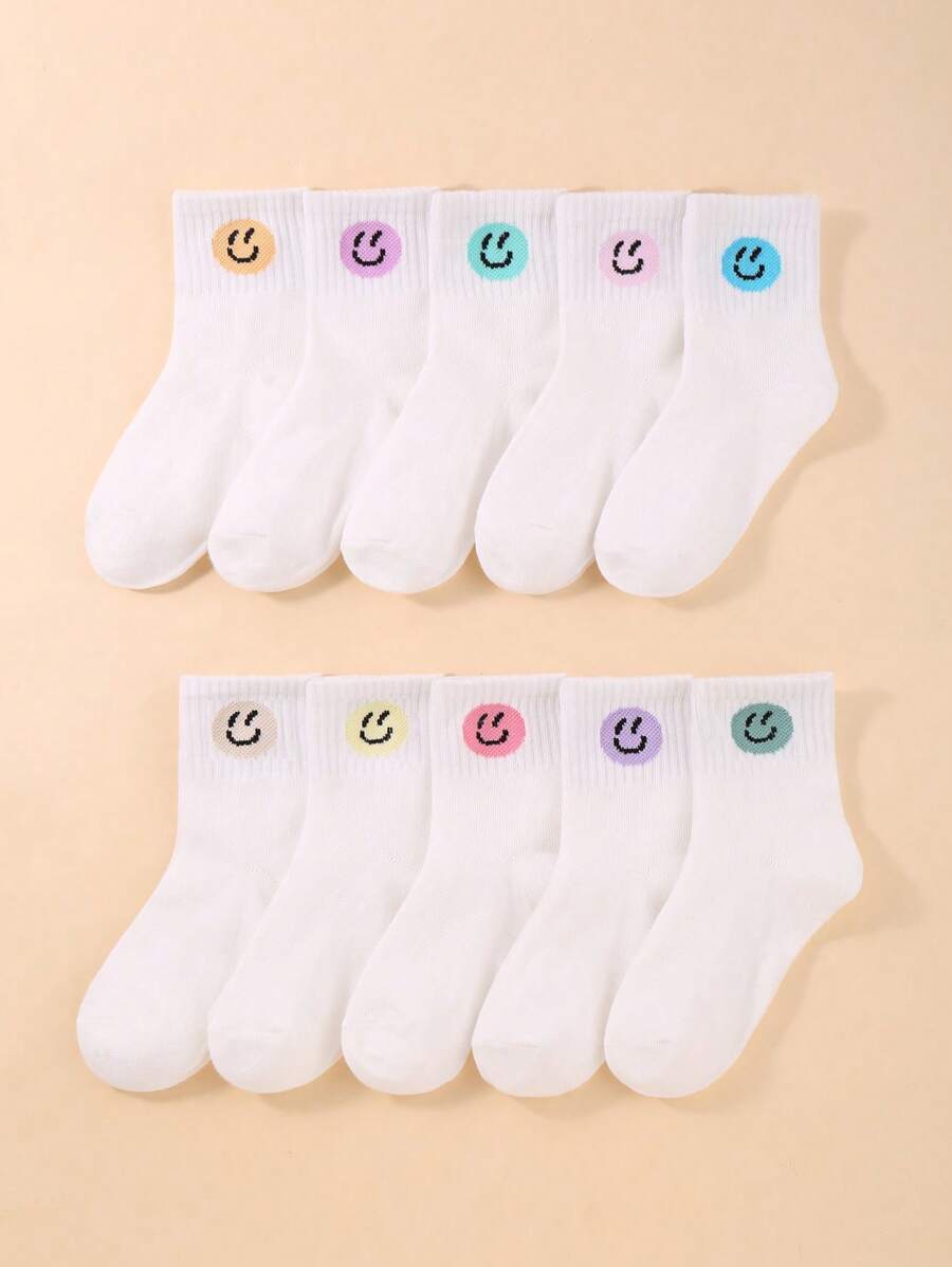 10pairs Interesting Personalized Cartoon Smiling Face Design Mid-Calf ...