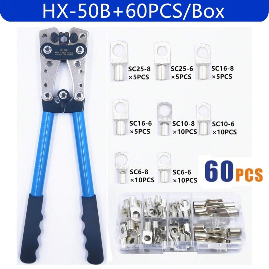 Battery Cable Lug Crimping Tool Kit For AWG 10-0 (6-50mm²) Electrical Connectors Crimper Pliers ...