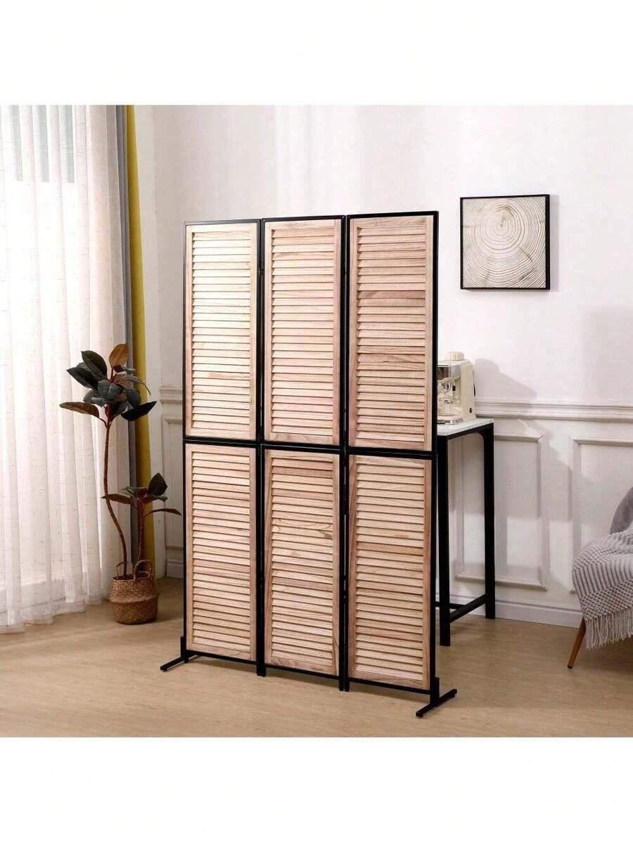 3 Panel Room Dividers And Folding Privacy Screen Natural Wooden Room ...