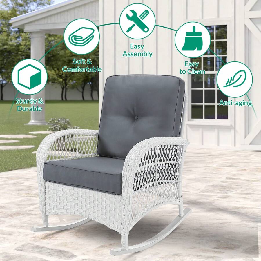VIVIJASON 2 Piece Patio Wicker Rattan Rocker Chair, Outdoor Rattan ...