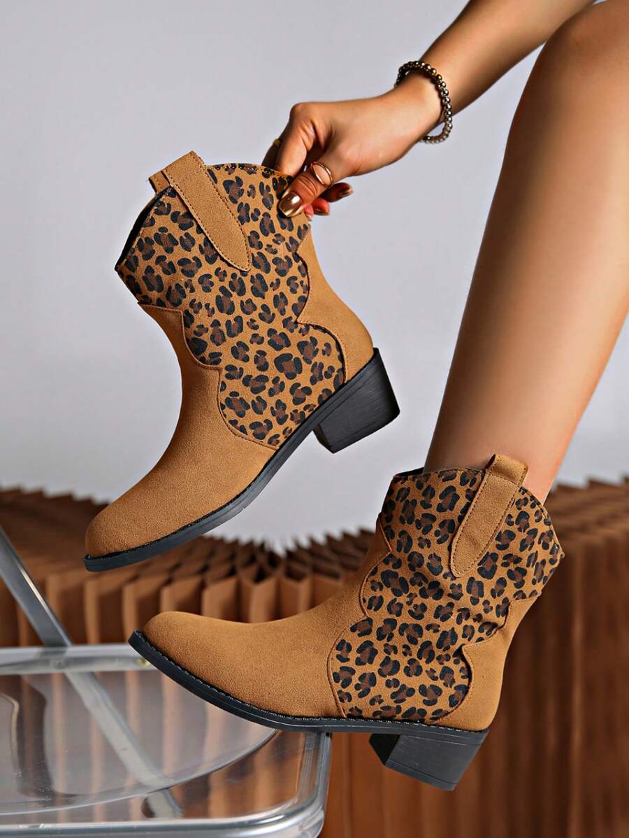 Women Flat Outdoor Boots 2024 New Ankle Boots Single Cowboy Leopard ...