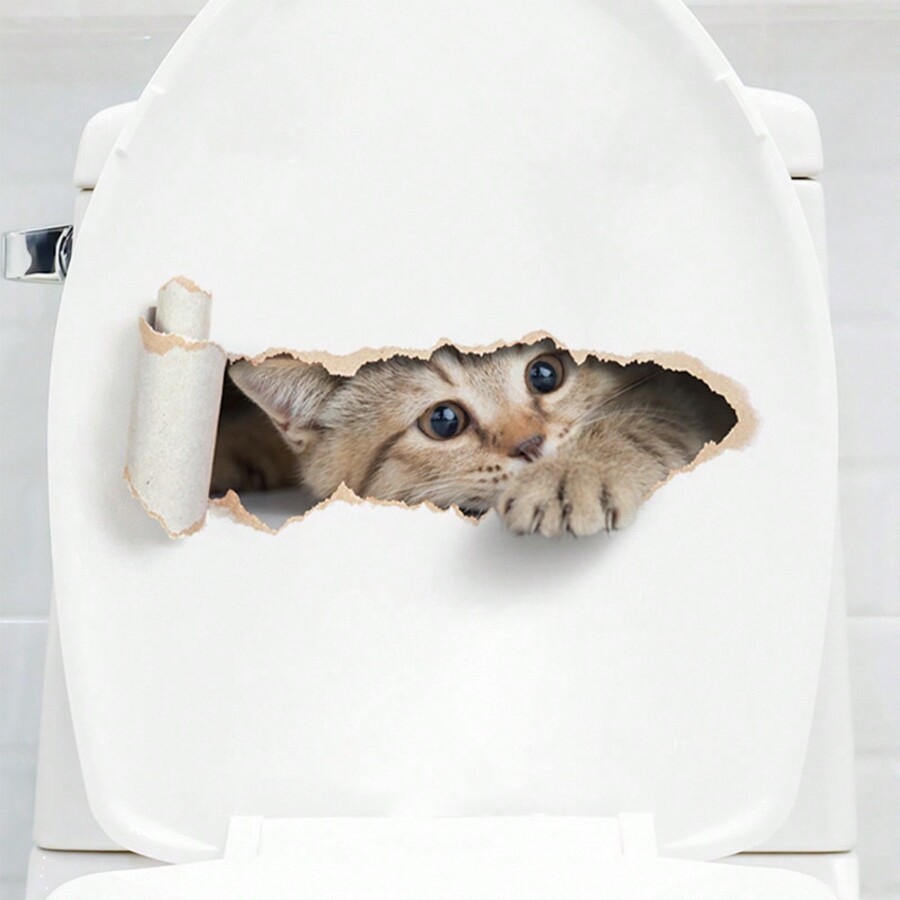 Bathroom Cartoon Hole Cat Toilet Stickers + Toilet Base Caulk ...