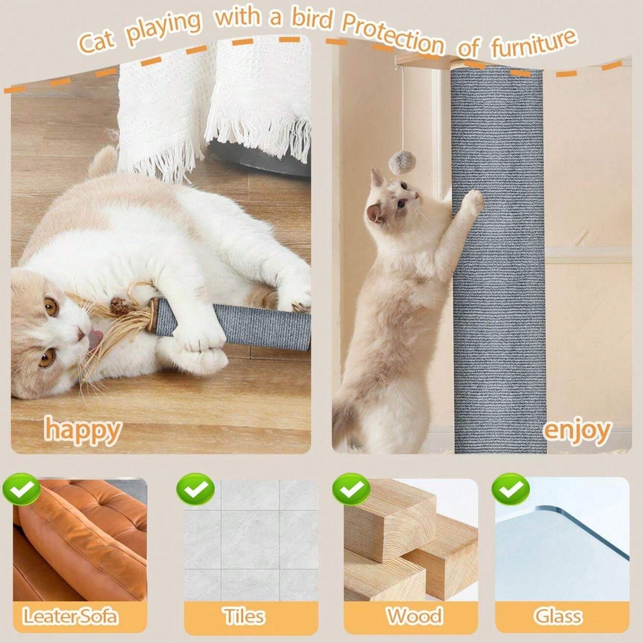 JAYFAN Cat Scratch Mat Furniture Protector,Cat Wall Stracther Cat ...