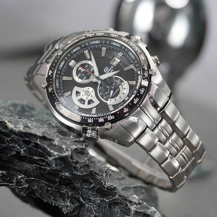 Casio Casio EDIFICE Men's Watch, Waterproof Date Display Stopwatch Function Black Dial Watch EF ...