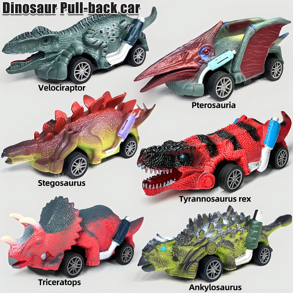 6pcs Dinosaur Shape Pull Back Inertial Car Toys, Soft Rubber Shell,Hand ...