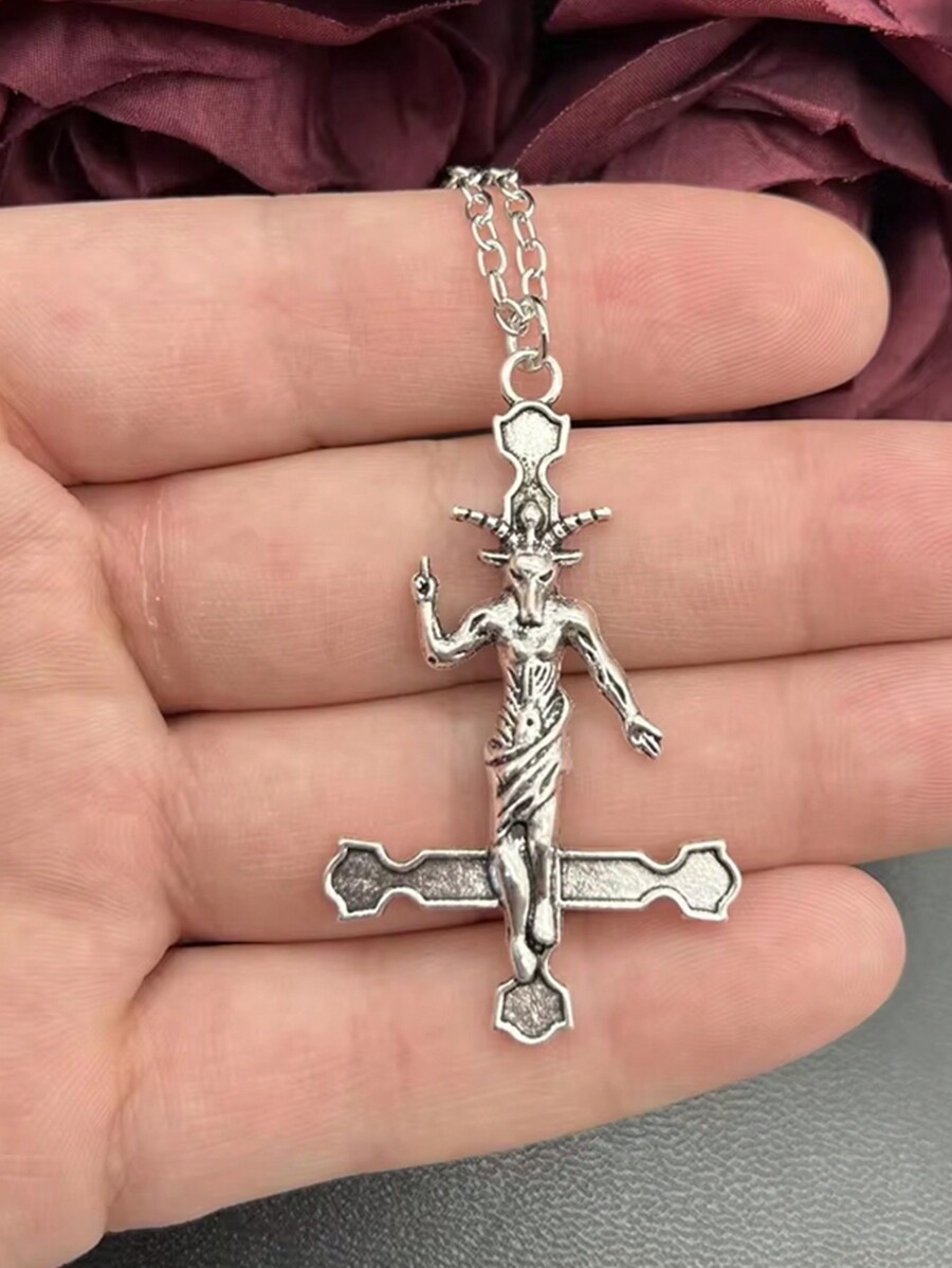 Goth Satanic Baphomet Inverted Cross Pendant Necklace Upside Down Cross ...