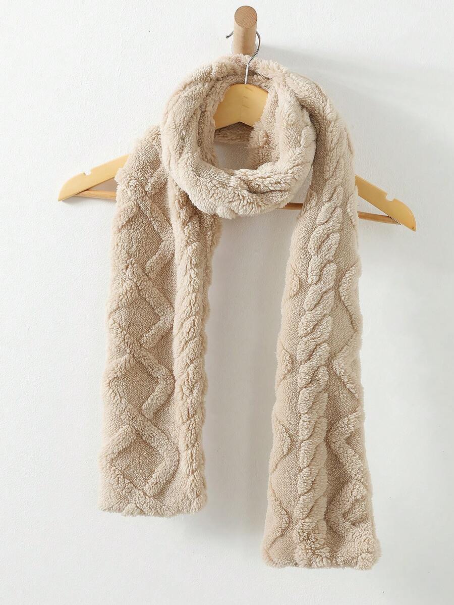 1pc Solid Color Minimalist Embossed Fuzzy Scarf, Casual Everyday Use ...