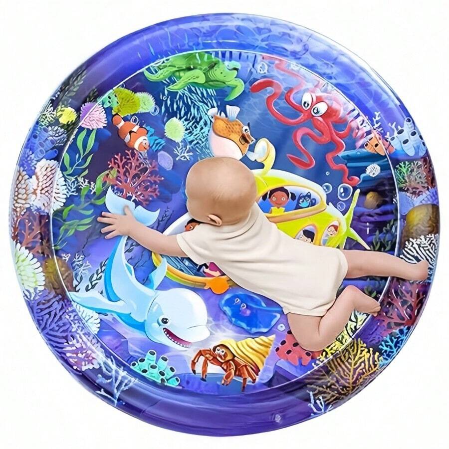 1pc Inflatable Kids Slapping Water Mat, Baby Crawling Ocean Fish PVC ...