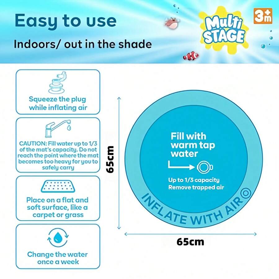 1pc Inflatable Kids Slapping Water Mat, Baby Crawling Ocean Fish PVC ...