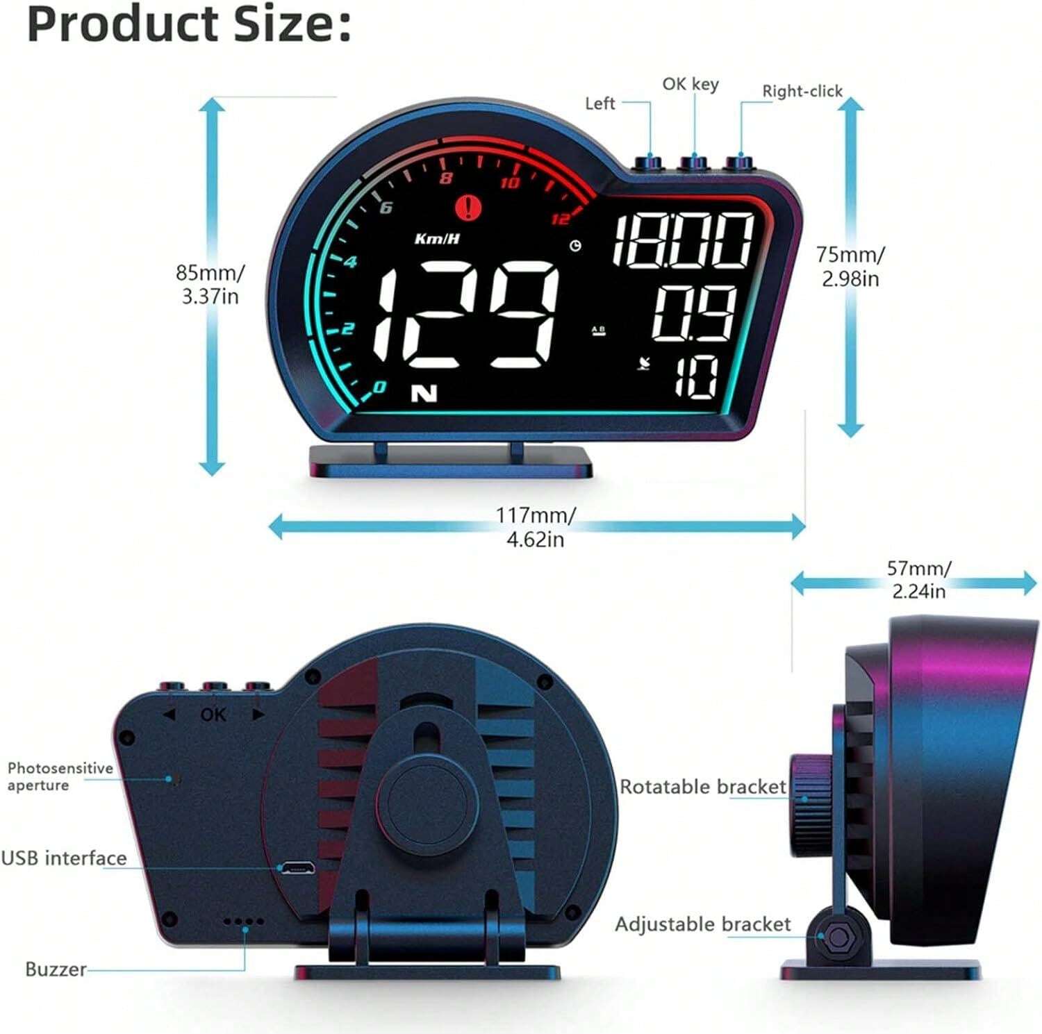 Digital Speedometer Universal Car Head Up Display With Speed MPH ...