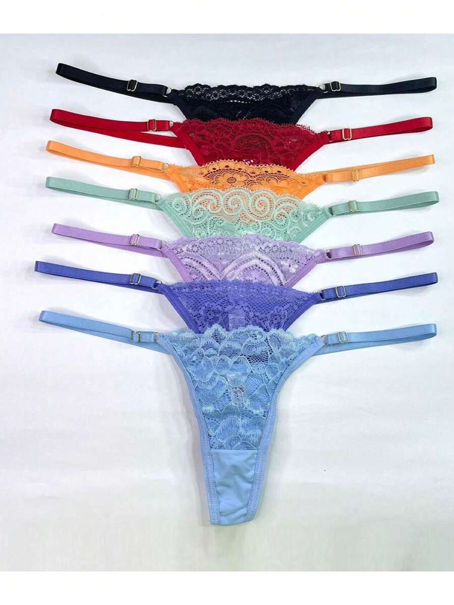 Kit com 8 Calcinhas de Renda Fio Dental Duplo com Regulagem nas ...