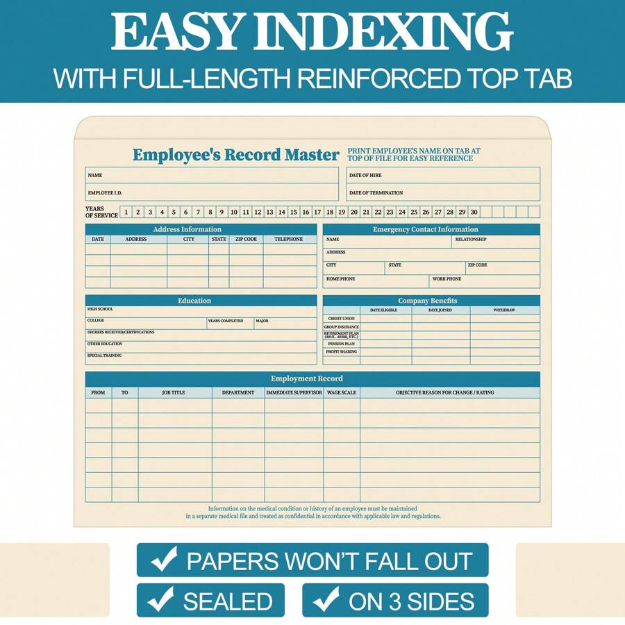 100 Pcs Employee File Folders, 9.5 X 11.75 Inches Employee Personnel ...