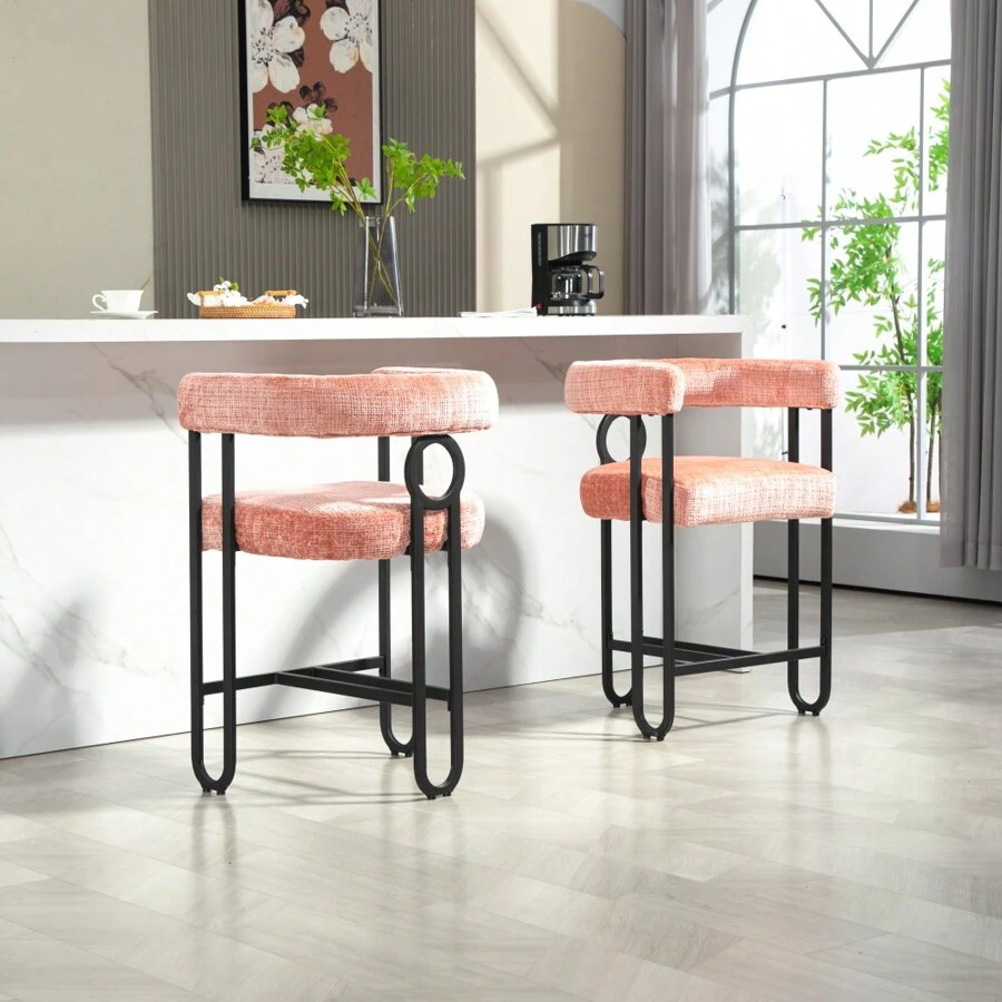 COOLMORE Bar Stools Set Of 2, Modern Bar Stool With Back, Black Metal ...