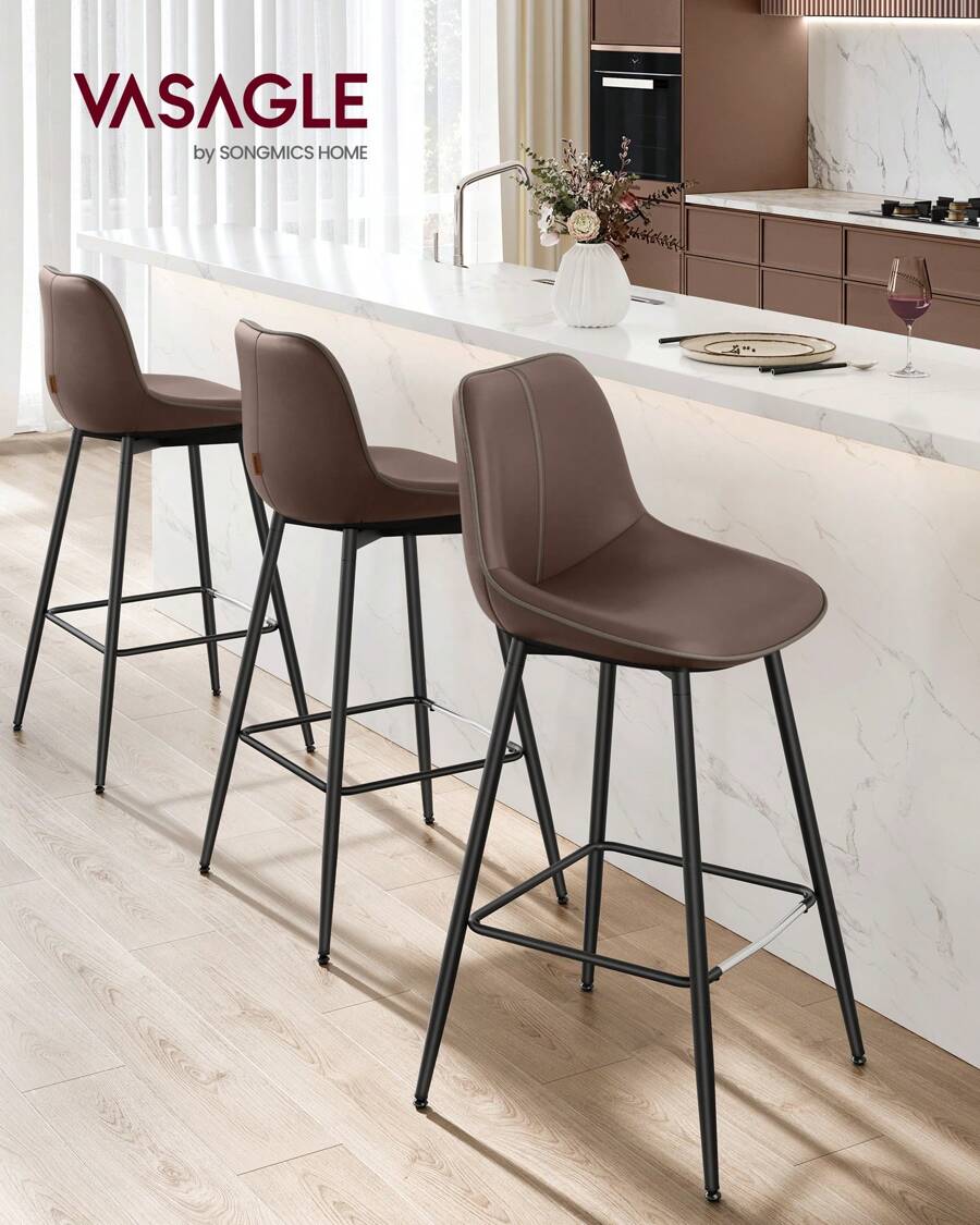 VASAGLE 2 Pack Bar Stools, Bar Height Bar Stools With Back, Ergonomic ...