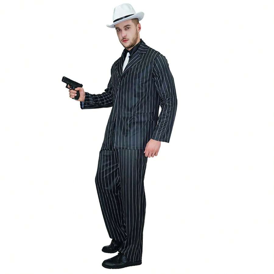 Men Ganster Costume Role Play Black And White Ganster Outfits For Adult ...