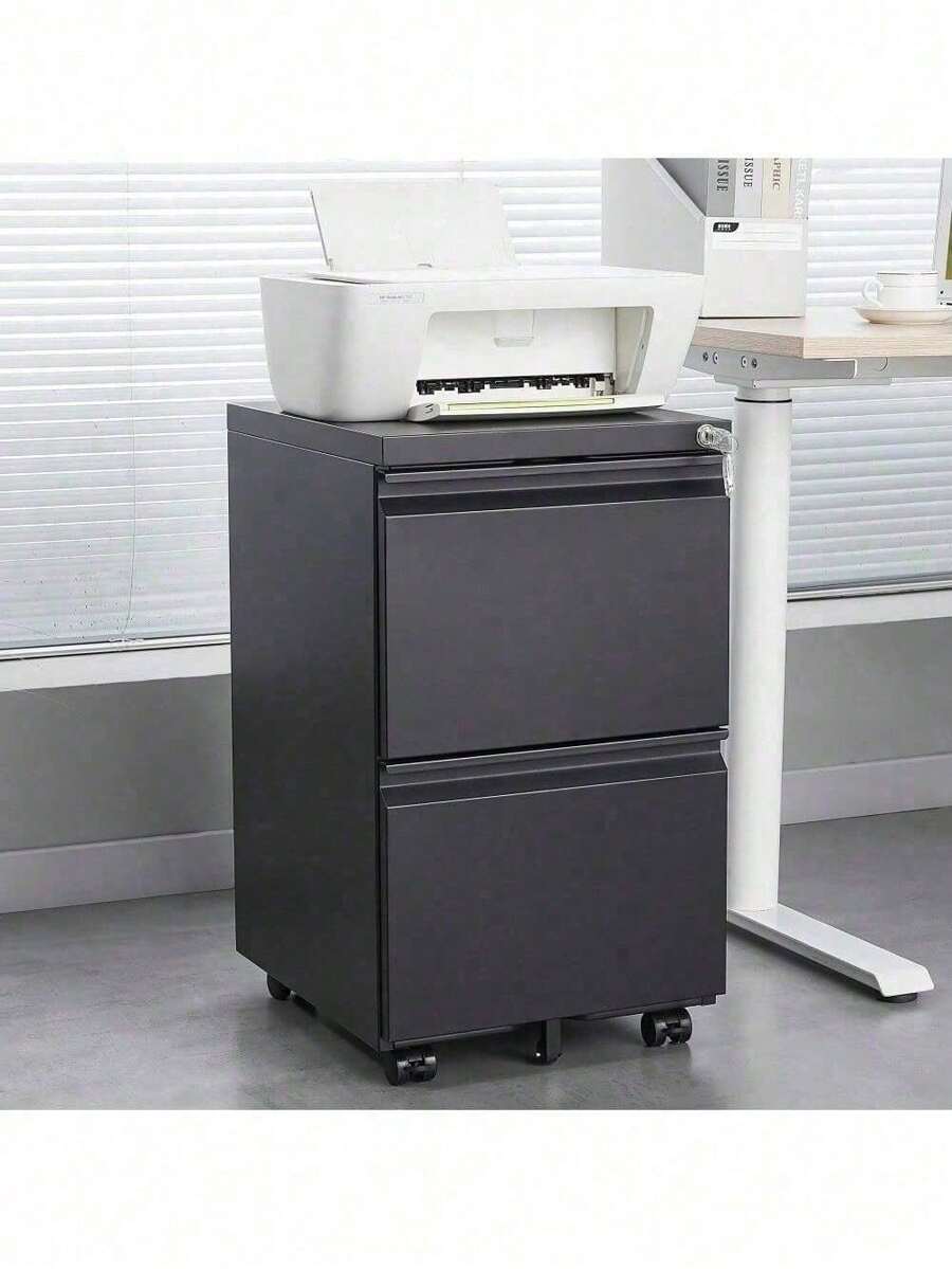 Office Furniture Copier Cabinet Black 2 Door Steel Copier Stand Mobile ...