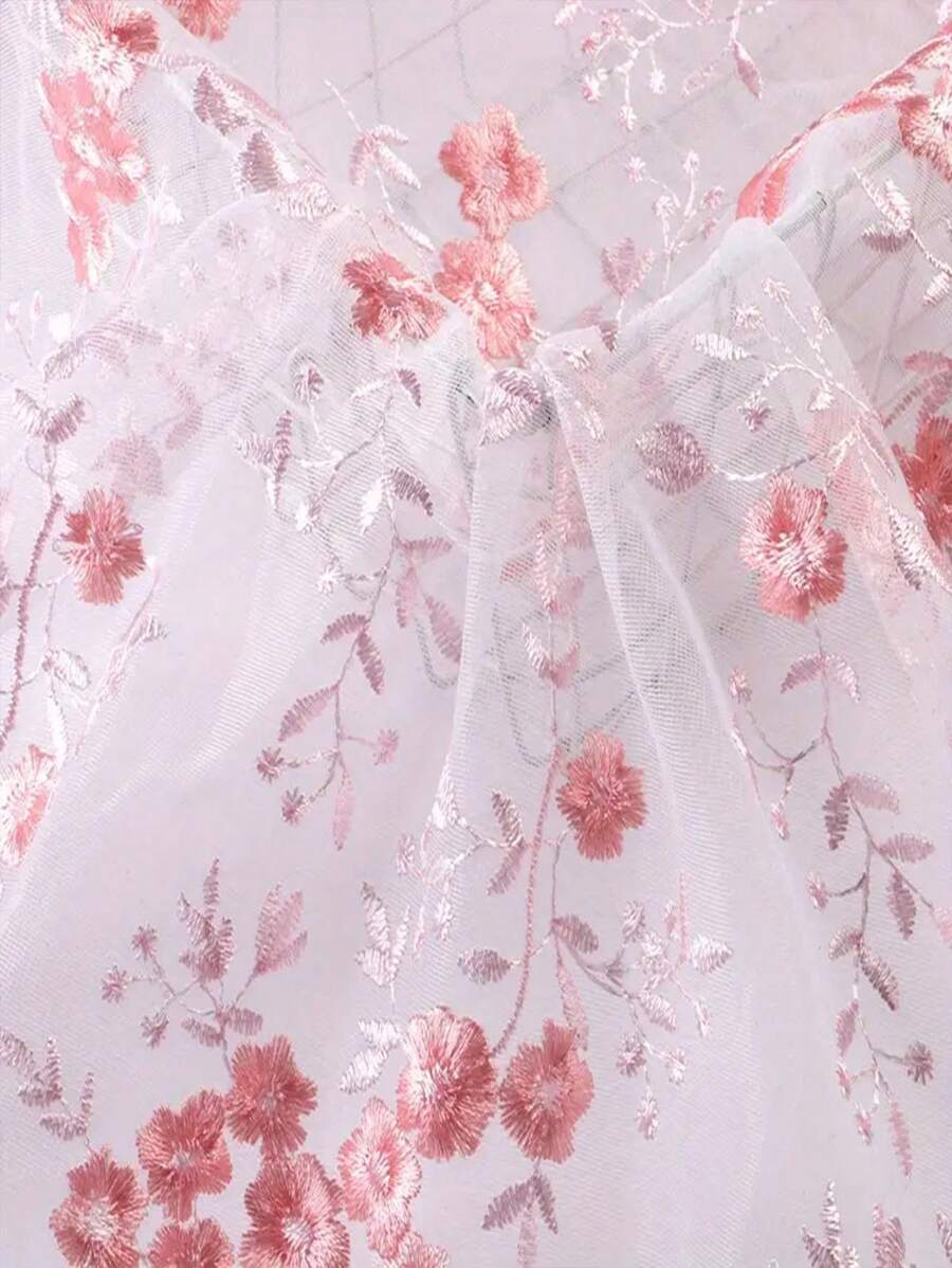 3D Embroidered Floral Pattern Tulle Fabric, Lace Fabric For DIY Dress ...