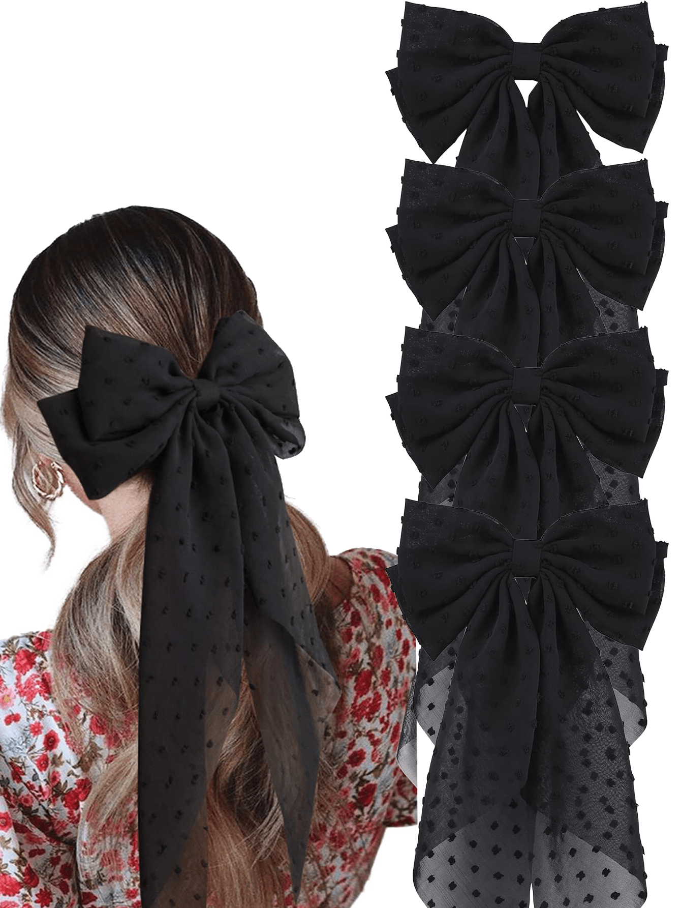 4 Pieces Royal Blue Bow Big Satin Bow Ladies Hair Clips Cute Big Hair ...