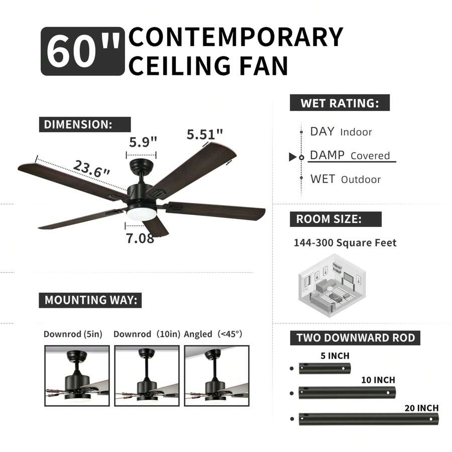Sturdum 60 Inch Smart Ceiling Fan With Light Remote & APP Control ...