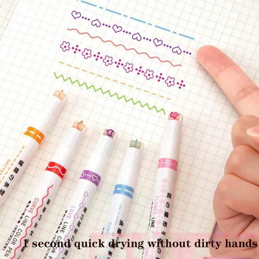 Stylo marqueur incurvé à deux pointes et six couleurs en forme de fleur ...