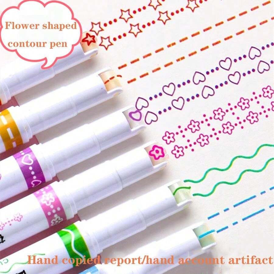 Stylo marqueur incurvé à deux pointes et six couleurs en forme de fleur ...