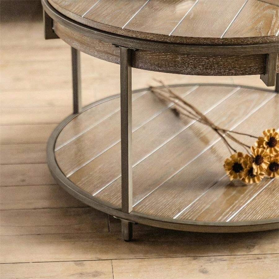 Round Coffee Table For Living Room, 2 Tier Round Coffee Table With ...
